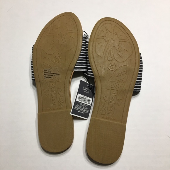 west loop | Shoes | Nwt Black White Striped Bow Sandals Flats | Poshmark
